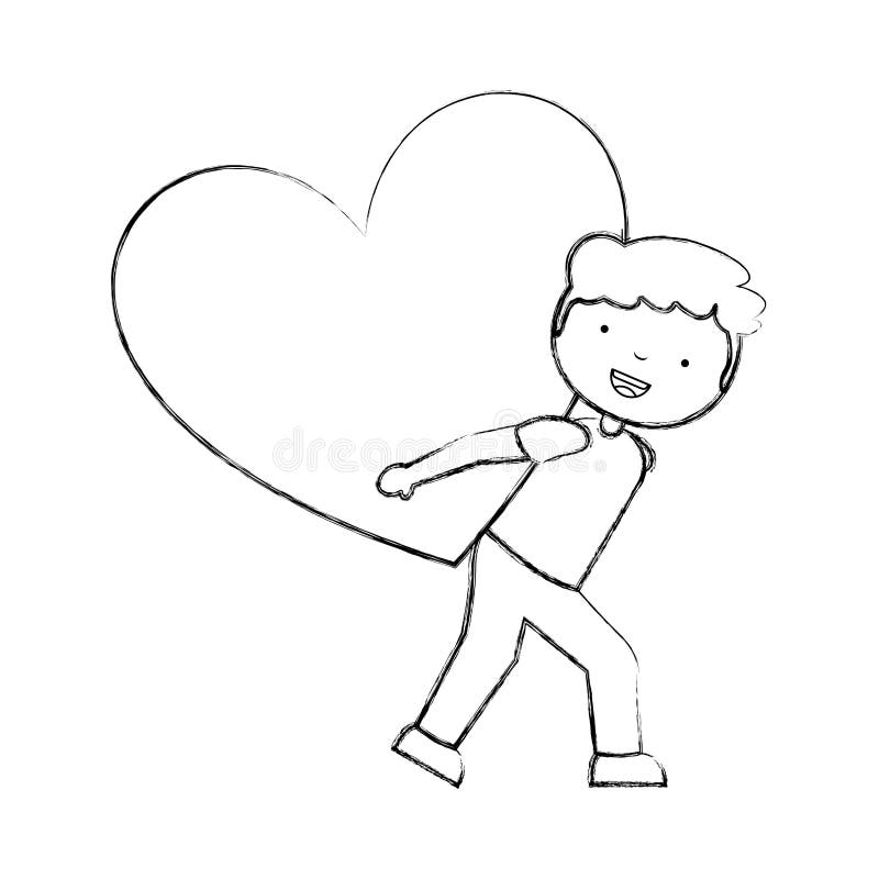 Cute Little Boy Character with Heart Love Stock Vector - Illustration ...