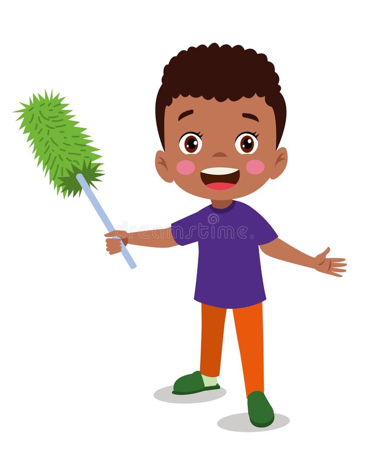 Cute Little Boy with Cleaning Brush Stock Illustration - Illustration ...