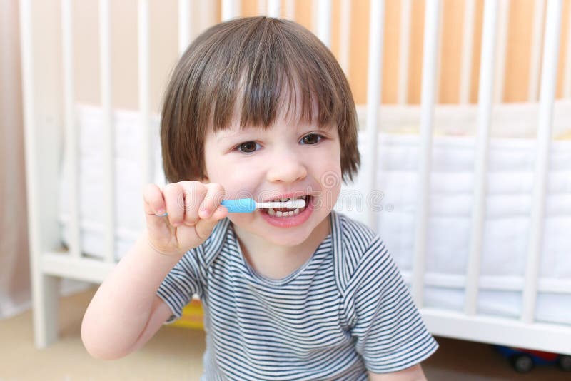 Cute Little Boy Cleans Teeth at the Morning Stock Photo - Image of ...