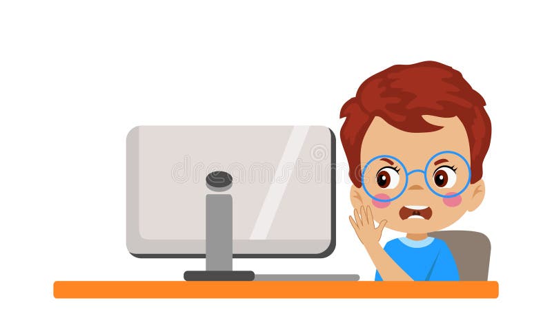 Cute Little Boy at Computer Stock Vector - Illustration of expression ...