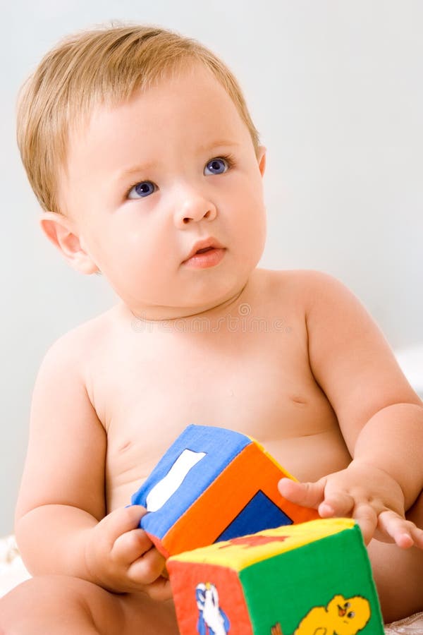 Cute Little Boy with Cubes Toy Stock Image - Image of innocent ...