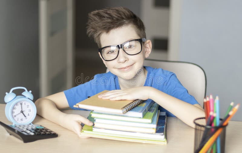Cute Little Boy Doing Homework. Child Learning Stock Photo - Image of ...