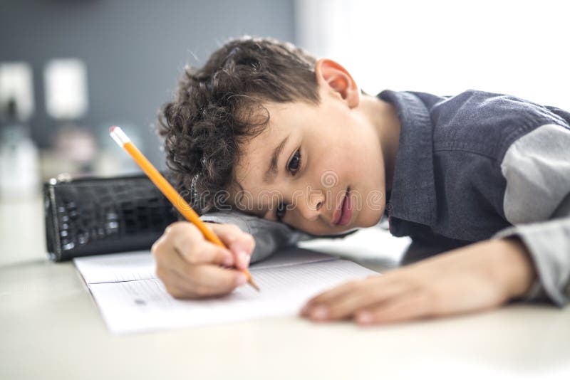 Cute Little Boy Doing Homework at Home Stock Image - Image of beautiful ...