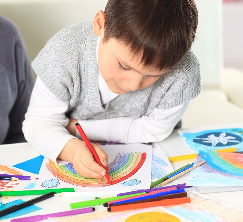 Cute little boy drawing stock photo. Image of development - 36133578