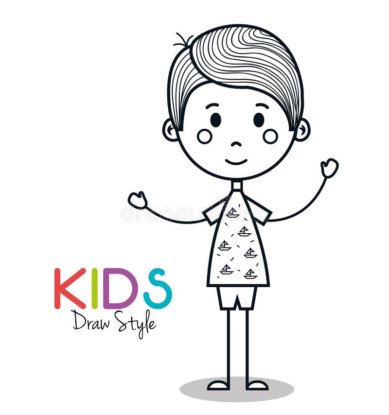 Cute little boy drawing stock illustration. Illustration of happy ...