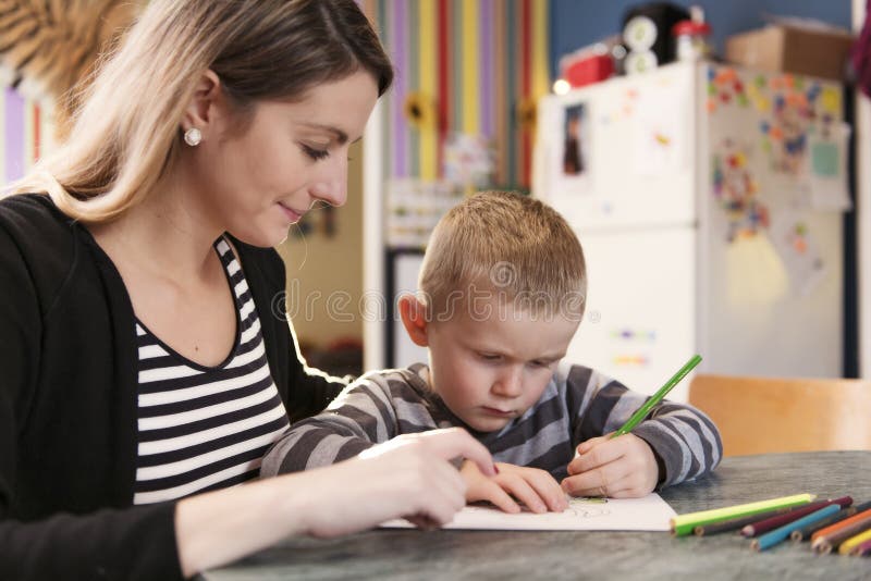 Cute Little Boy Drawing at Kindergarten. Creative Kid at Playschool ...