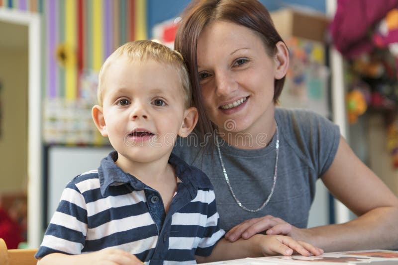 Cute Little Boy Drawing at Kindergarten. Creative Kid at Playschool ...