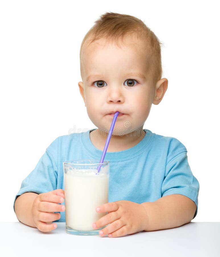 Cute Little Boy is Drinking Milk Stock Photo - Image of child, human ...