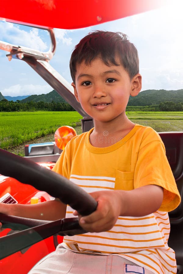 Cute Little Boy Drive Tractor Stock Photo - Image of driving, person ...