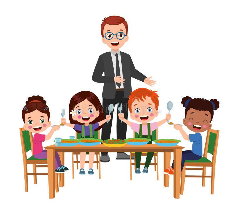 Cute Little Boy Eating at the Dinner Table Stock Illustration ...