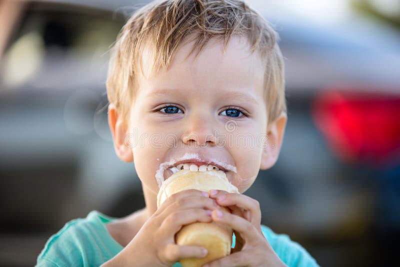 Cute Little Boy Eating Ice-cream Stock Image - Image of little, toddler ...