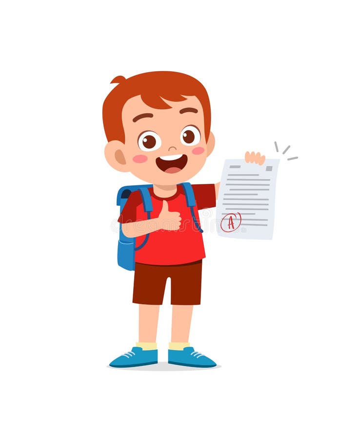 Cute Little Boy Feel Happy because Get Good Grade from Exam Stock ...