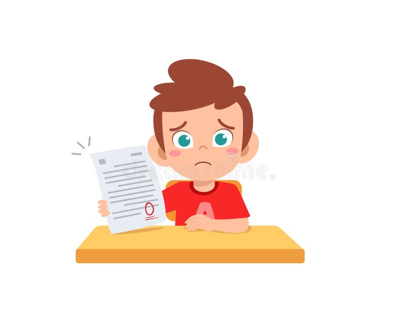 Cute Little Boy Feel Sad because Get Bad Grade from Exam Stock Vector ...