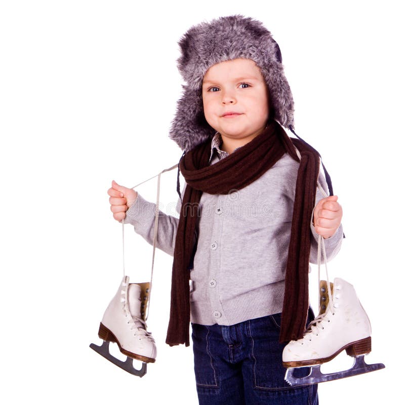 Cute Little Boy with Figure Skated Stock Photo - Image of people ...