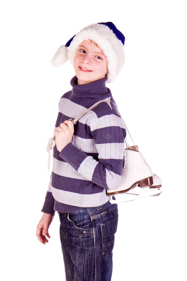 Cute Little Boy with Figure Skated Stock Image - Image of cheerful ...