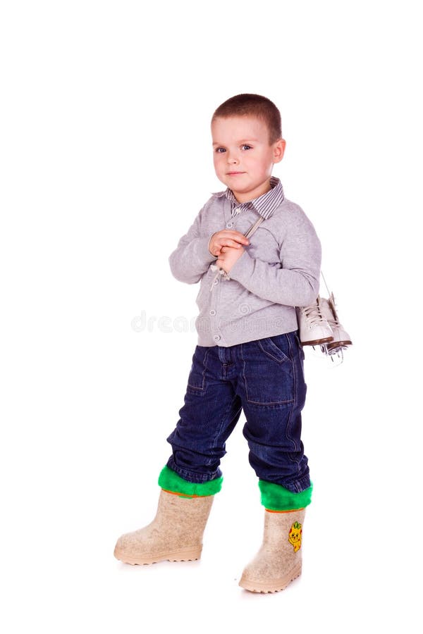 Cute Little Boy with Figure Skated Stock Photo - Image of cold ...