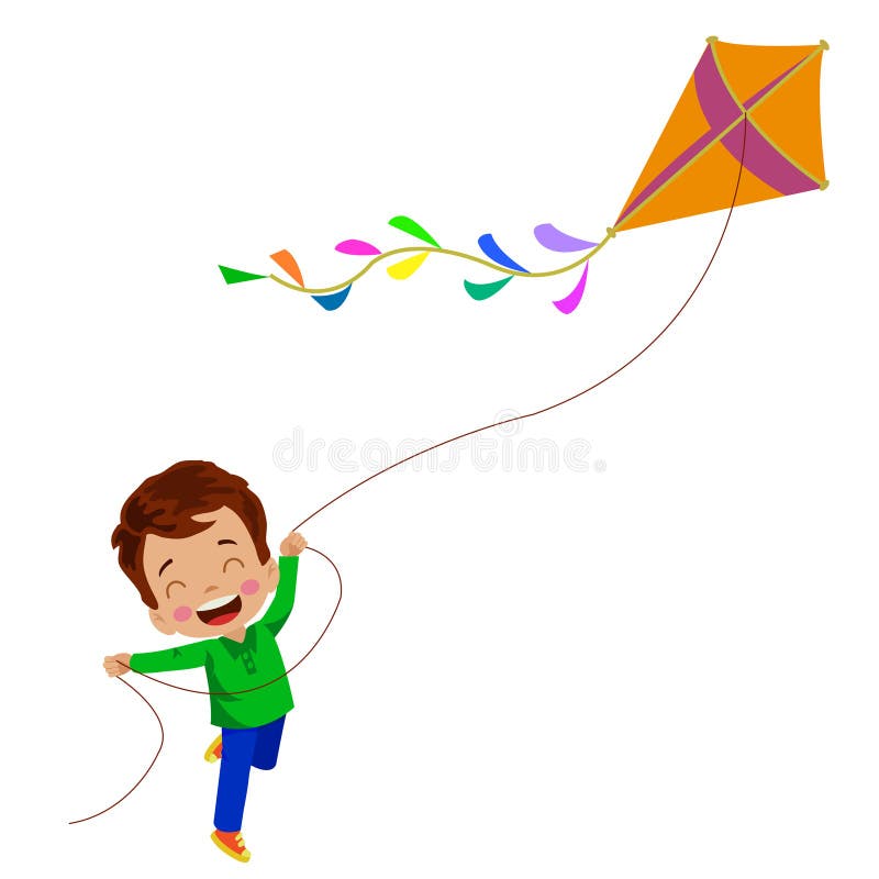 Cute Little Boy Flying a Kite Stock Vector - Illustration of school ...
