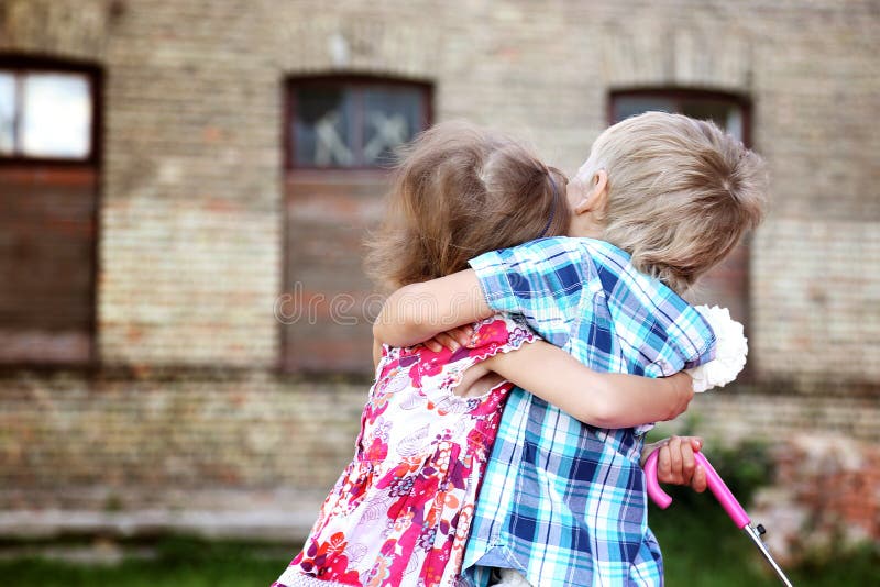 Cute Little Boy and Girl Hug Stock Image - Image of caucasian ...