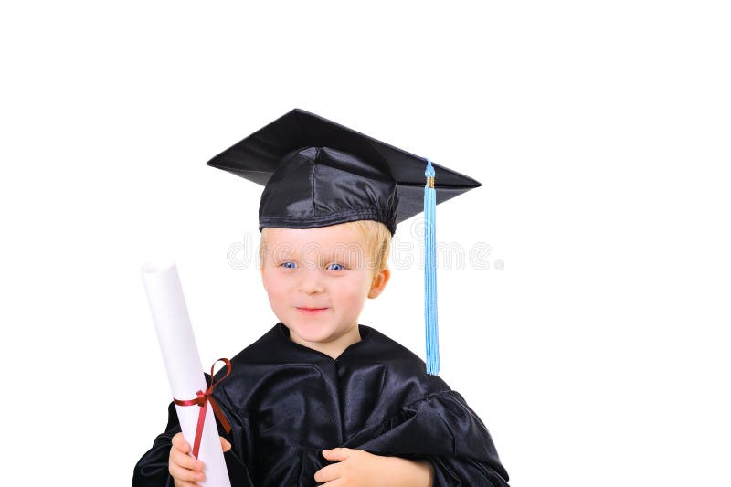 Cute Little Boy in Graduation Gown Stock Image - Image of expression ...