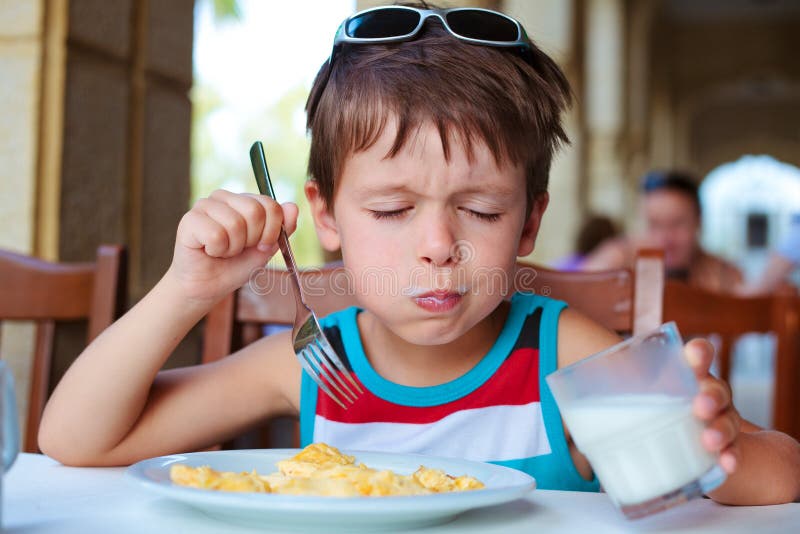 Cute Little Boy Having Delicious Breakfast Stock Image - Image of ...