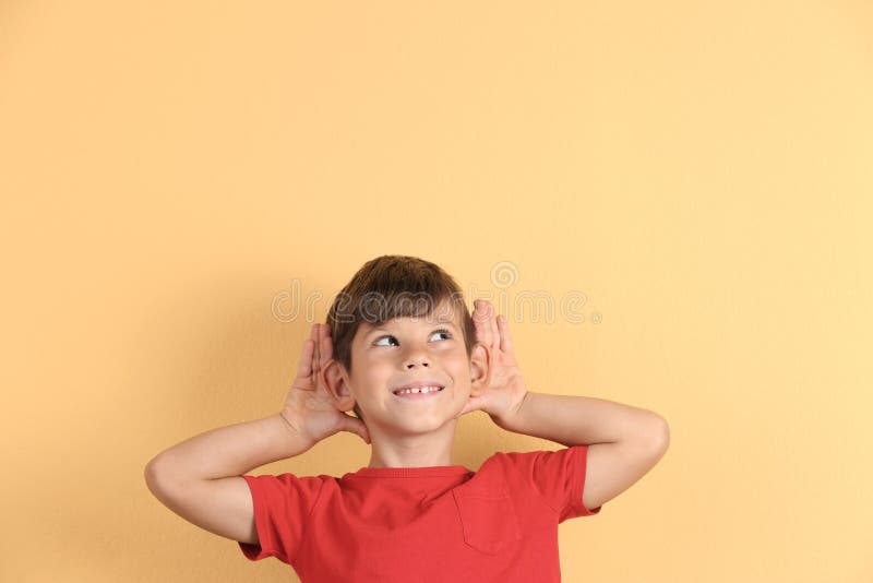 Cute Little Boy with Hearing Problem Stock Image - Image of hear ...