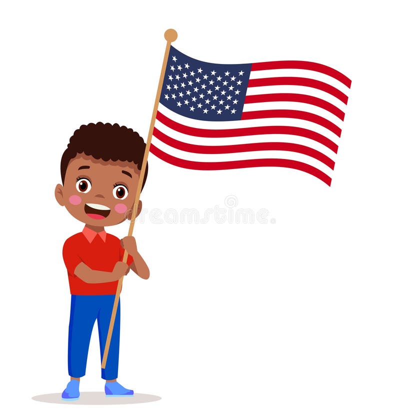 Cute Little Boy Holding Flag Stock Illustration - Illustration of ...