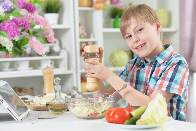 Cute Little Boy Making Dinner Stock Image - Image of natural, cute ...