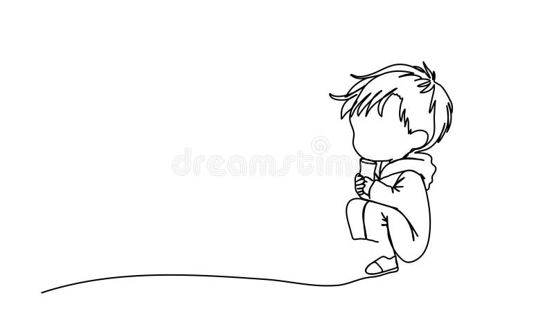 Cute Little Boy. One Line Drawing Animation with Alpha Channel. Stock ...