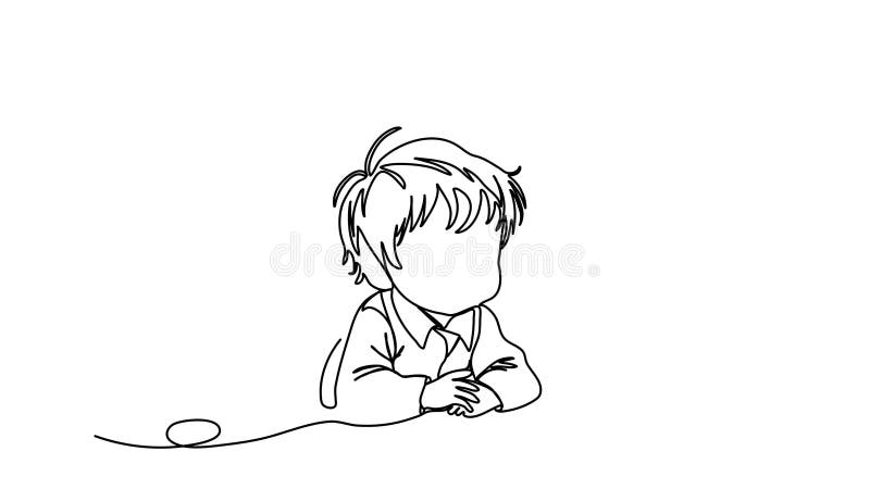 Cute Little Boy. One Line Drawing Animation with Alpha Channel. Stock ...