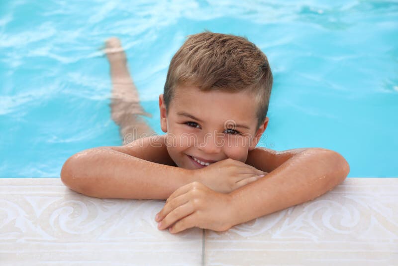 Cute Little Boy in Swimming Pool Stock Photo - Image of hotel, active ...