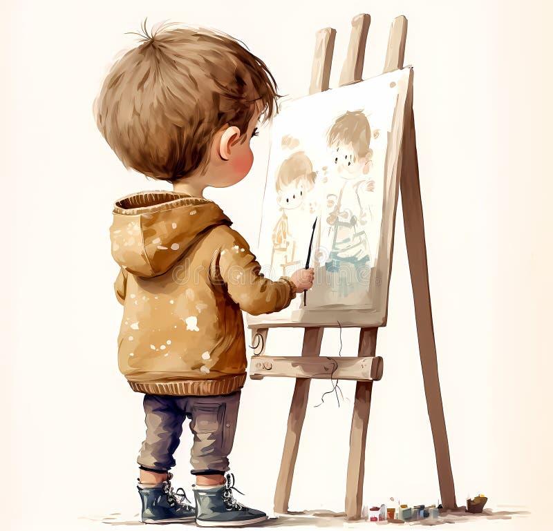 Cute Little Boy Painting a Picture on Easel. Cartoon Illustration Stock ... Cute Little Boy Painting a Picture on Easel. Cartoon Illustration Stock ...