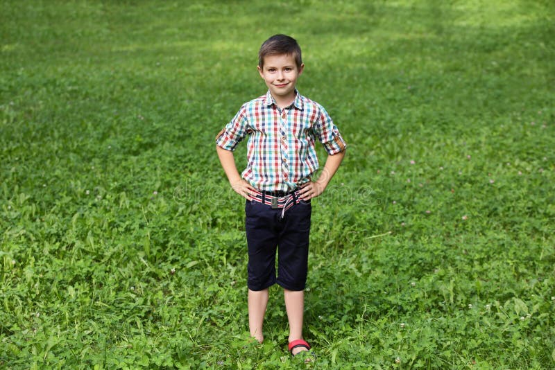 Cute Little Boy in Park on Summer Day Stock Image - Image of happiness ...