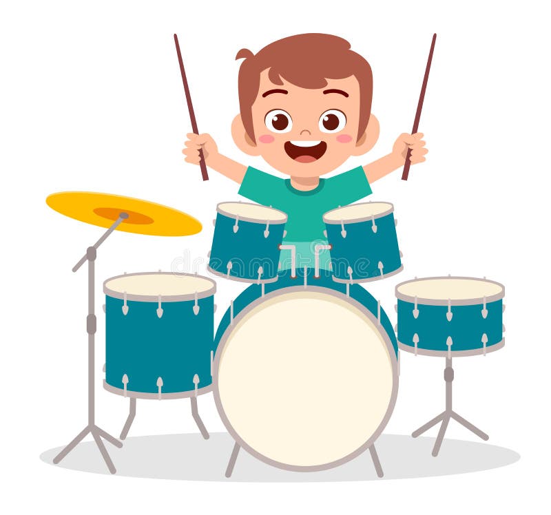 Cute Little Boy Play Drum in Concert Stock Vector - Illustration of ...