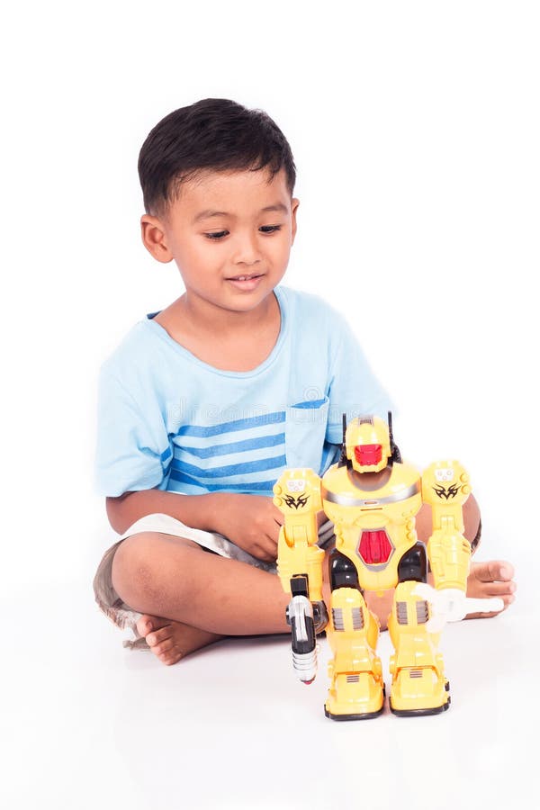 Cute Little Boy Play Robot Fighting Stock Photo - Image of fighting ...