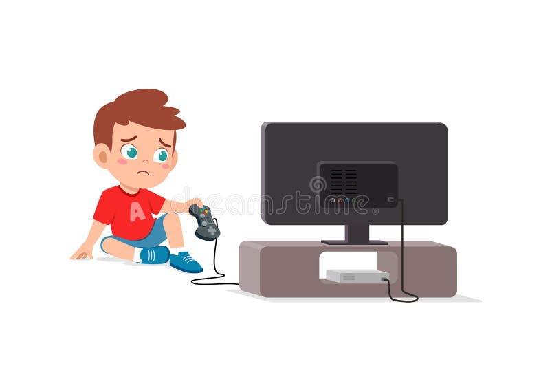 Cute Little Boy Play Video Game with Sad Face Stock Vector ...
