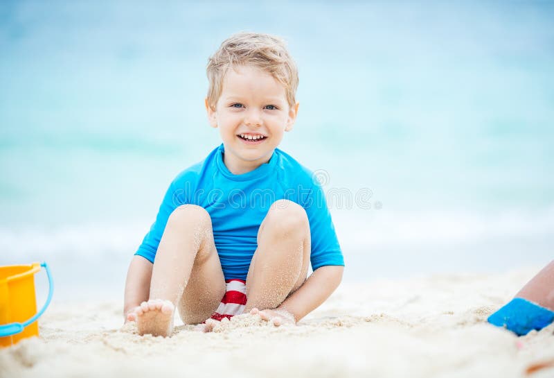 Cute Little Boy Playing on the Beach Stock Photo - Image of lifestyle ...