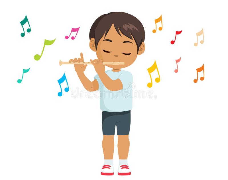 Cute Little Boy Playing Flute Stock Vector - Illustration of performer ...