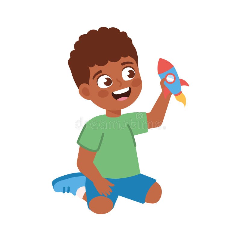 Cute Little Boy Playing with Rocket Stock Vector - Illustration of ...