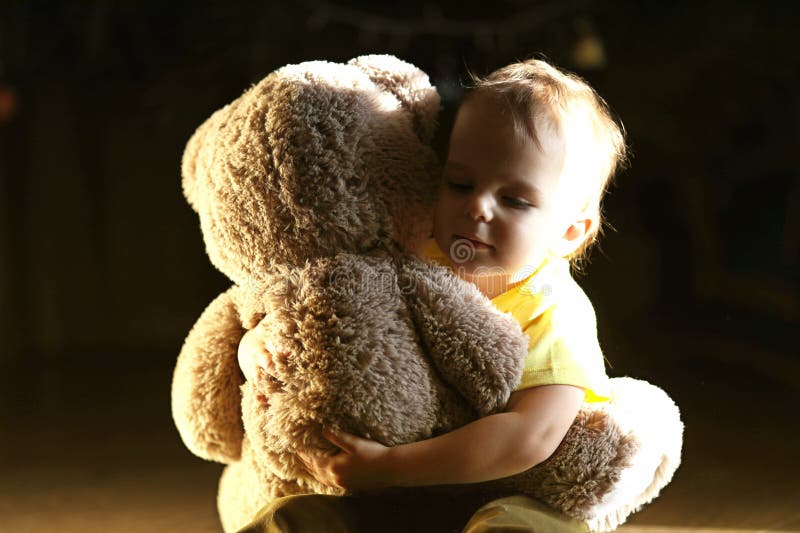 Cute Little Boy Playing with Toy Teddy Bear Stock Photo - Image of cute ...