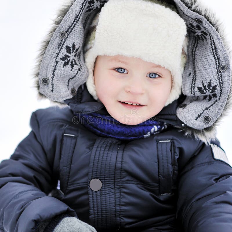 Cute Little Boy Portrait in Winter Stock Image - Image of face ...