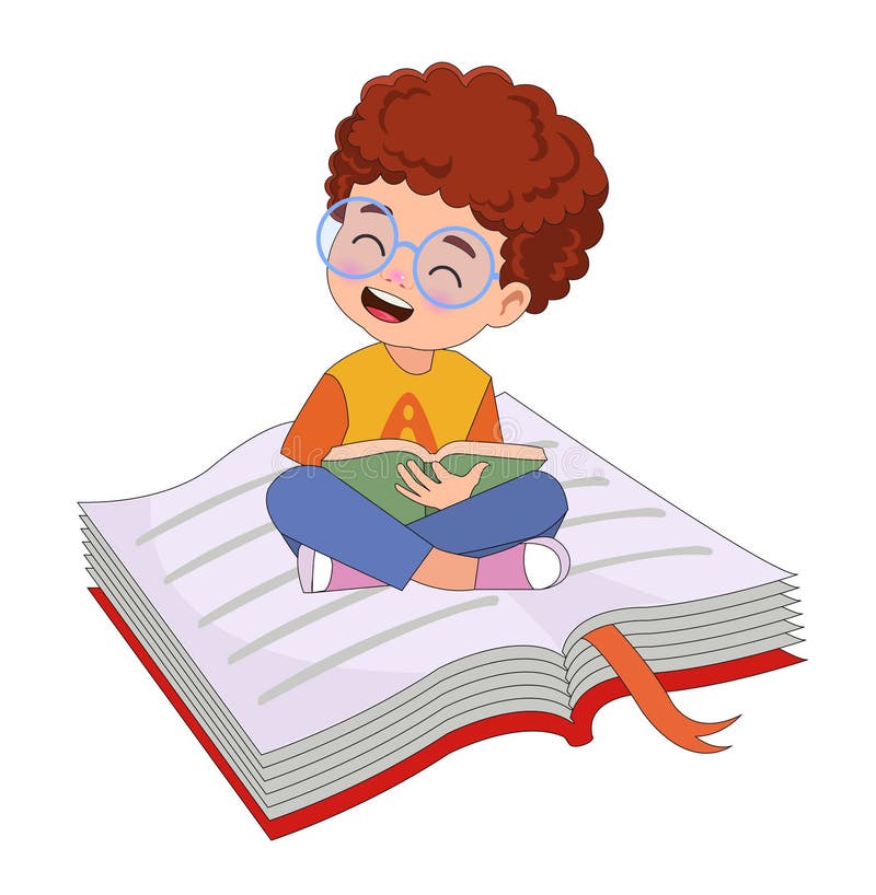 Cute Little Boy Reading Book Stock Illustration - Illustration of ...
