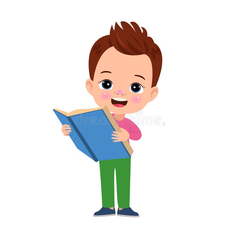 Cute Little Boy Reading Book Stock Illustration - Illustration of read ...