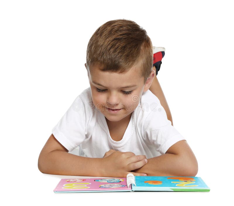 Cute Little Boy Reading Book on Background Stock Photo - Image of alone ...
