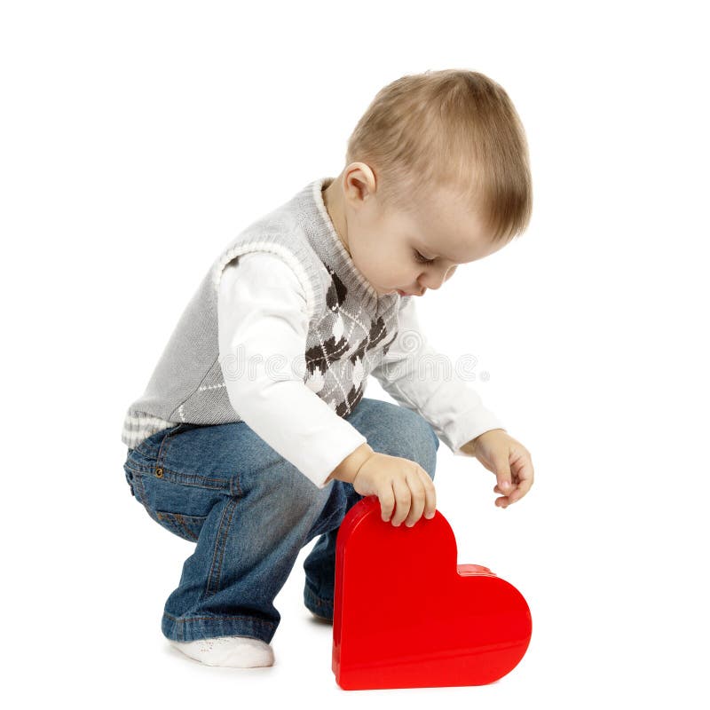 Cute Little Boy with Red Heart Stock Photo - Image of portrait ...