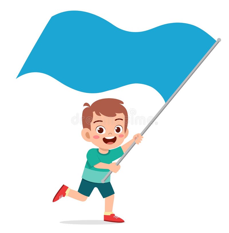 Cute Little Boy Run and Holding Flag Stock Vector - Illustration of ...