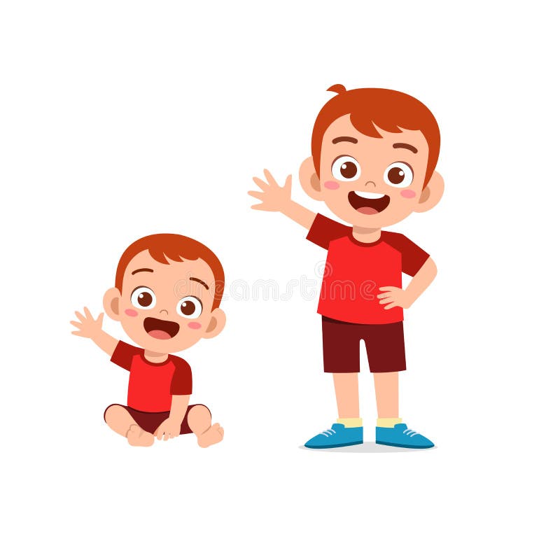 Cute Little Boy Say Hello with Young Brother Stock Vector ...
