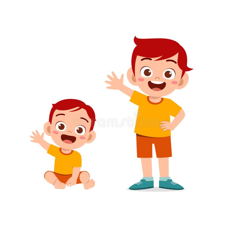 Cute Little Boy Say Hello with Young Brother Stock Vector ...