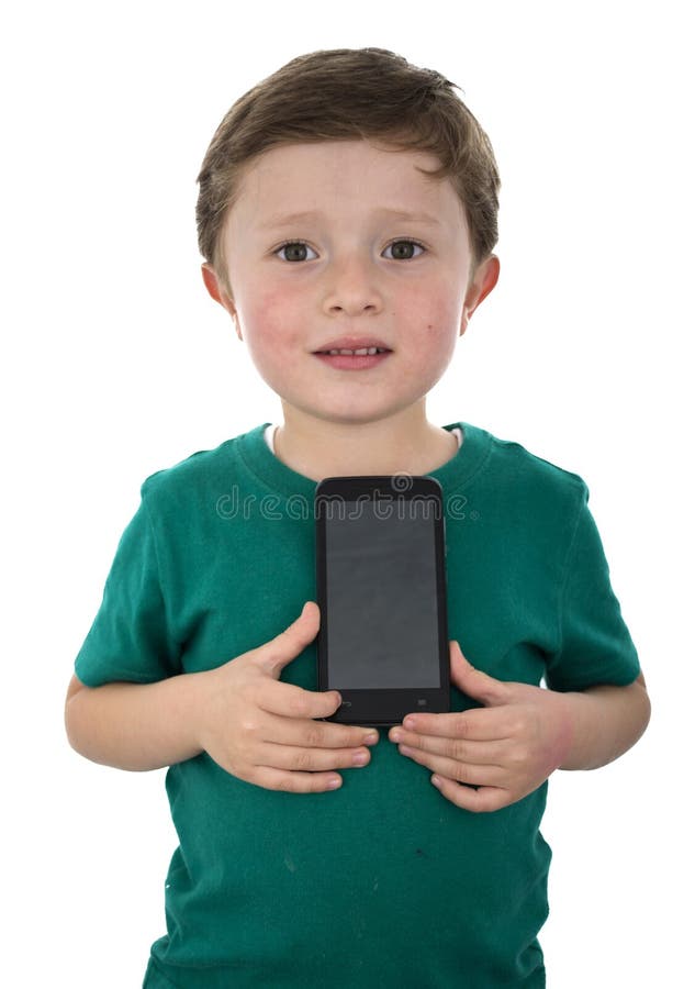 Pretty Little Girl Standing and Showing a Screen of Phone on Pink ...