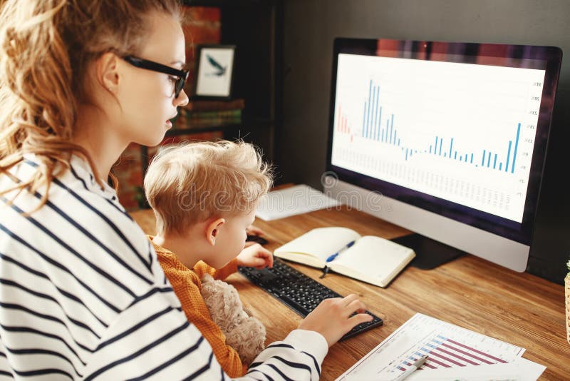 Boy and Mother about Data Analysis during Work Stock Photo - Image of ...