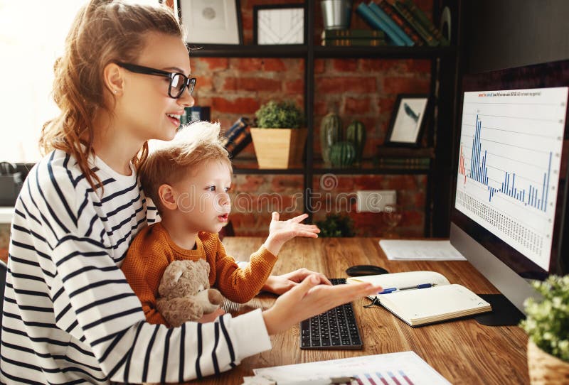 Boy and Mother about Data Analysis during Work Stock Image - Image of ...